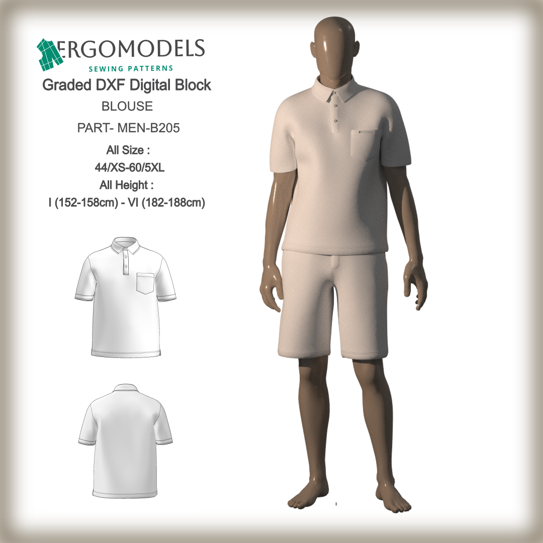 DXF Sewing Pattern: Men Blouse M205(instant download) – Ergomodels